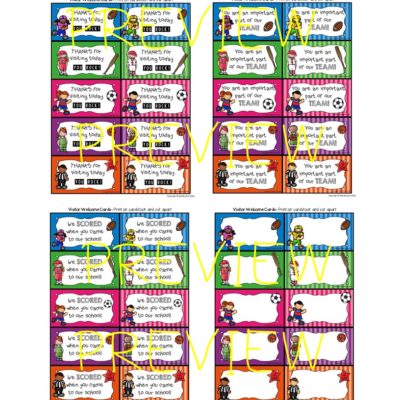 Visitor Welcome Cards for Principals or Teachers- (Sports Theme) | Lead ...