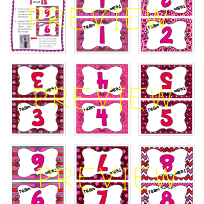 Valentine Team or Group Fold-able Table Numbers 1-15 (Set 3) | Lead ...