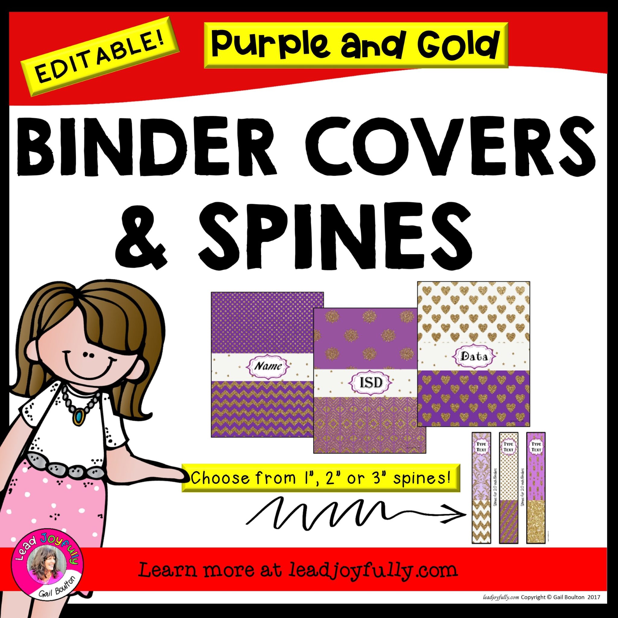 EDITABLE Binder Covers & Spines (Purple & Gold Glitter Designs) | Lead ...