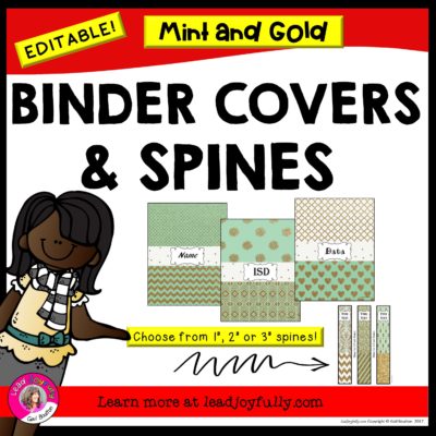 EDITABLE Binder Covers & Spines (Mint & Gold Glitter Designs) | Lead ...