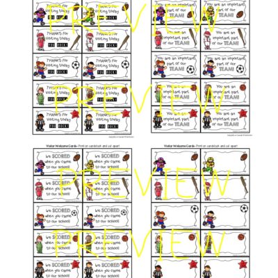 Visitor Welcome Cards for Principals or Teachers- (Sports Theme) | Lead ...