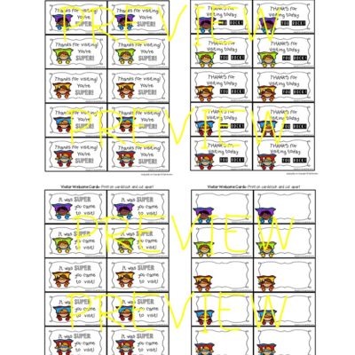 Visitor Welcome Cards for Principals or Teachers- (Superhero Theme ...