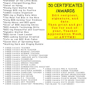Staff and Teacher Awards (BEE Theme) | Lead Joyfully