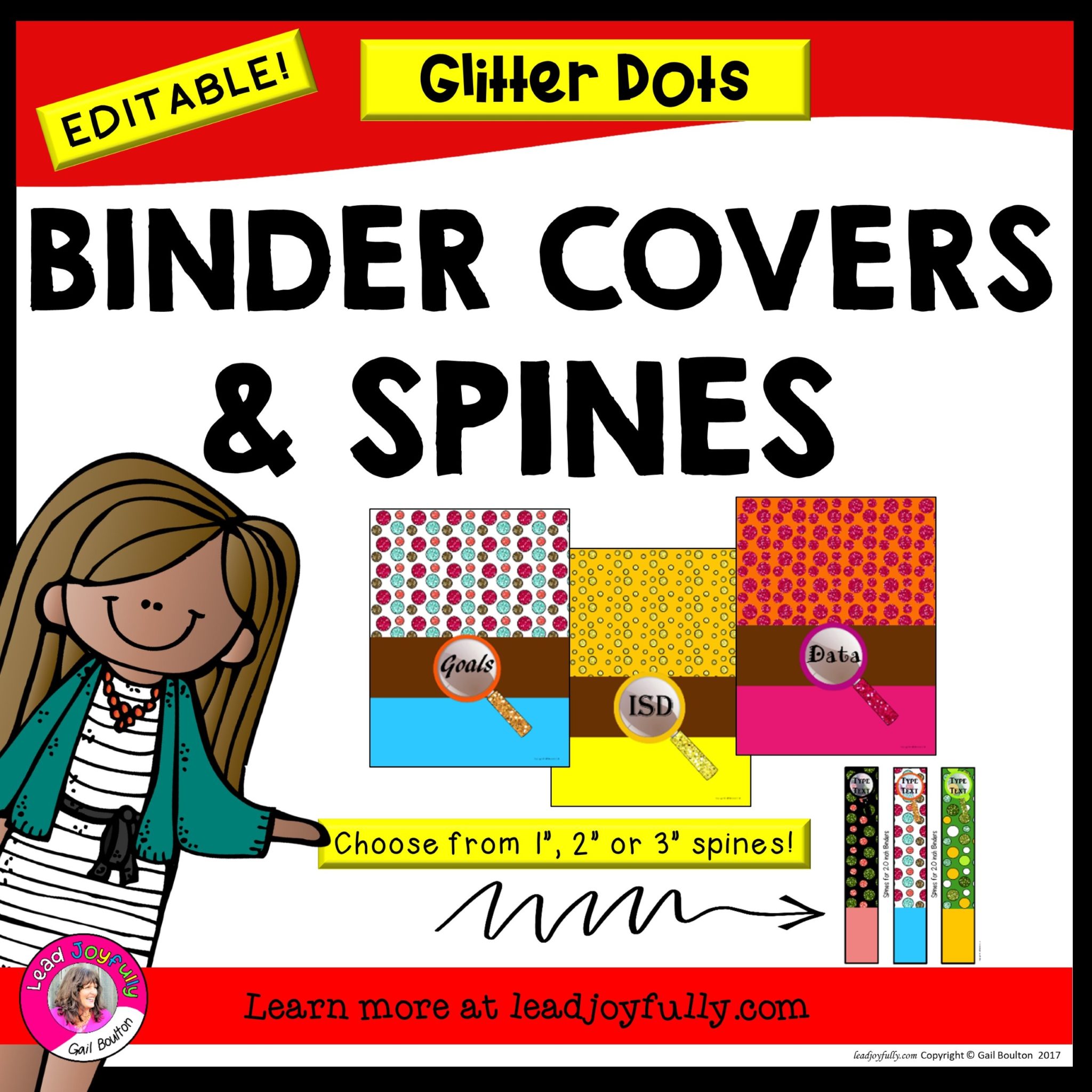 EDITABLE Binder Covers & Spines (Glitter Dots) | Lead Joyfully