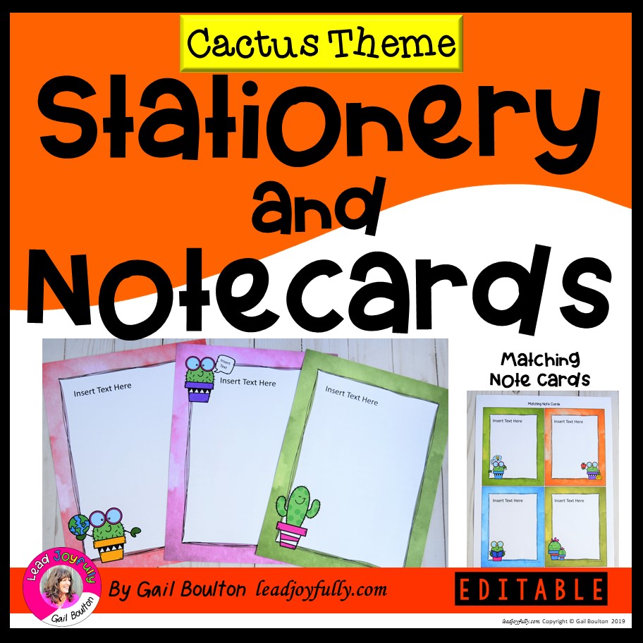 CACTUS Themed EDITABLE Stationery with Matching Note Cards (B&W Option ...