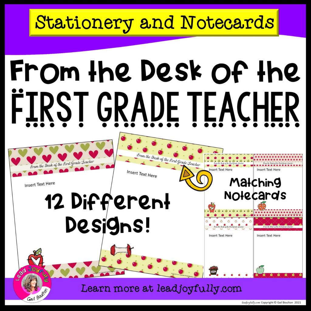 FROM THE DESK OF THE FIRST GRADE TEACHER: Stationery with Matching Note ...