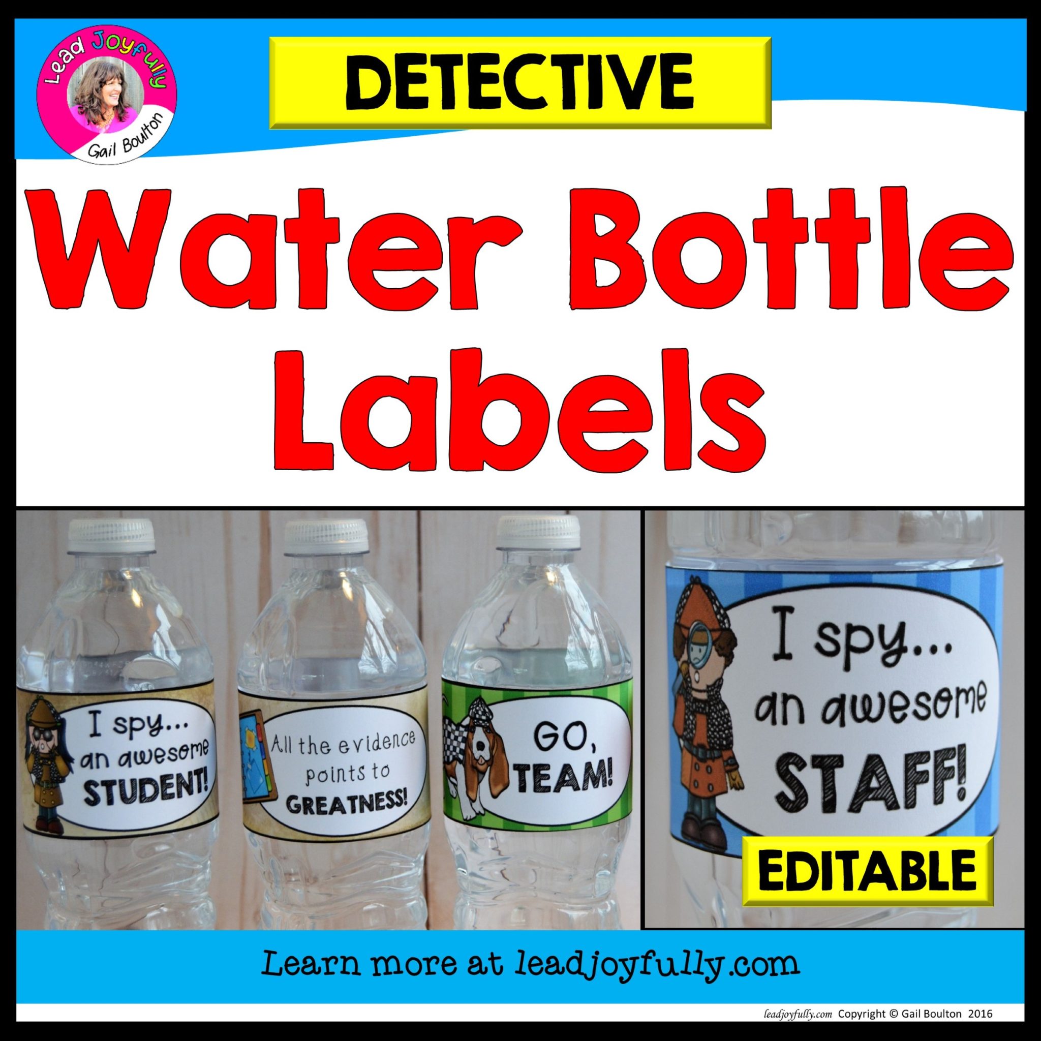 EDITABLE Water Bottle Labels (Detective Theme) | Lead Joyfully