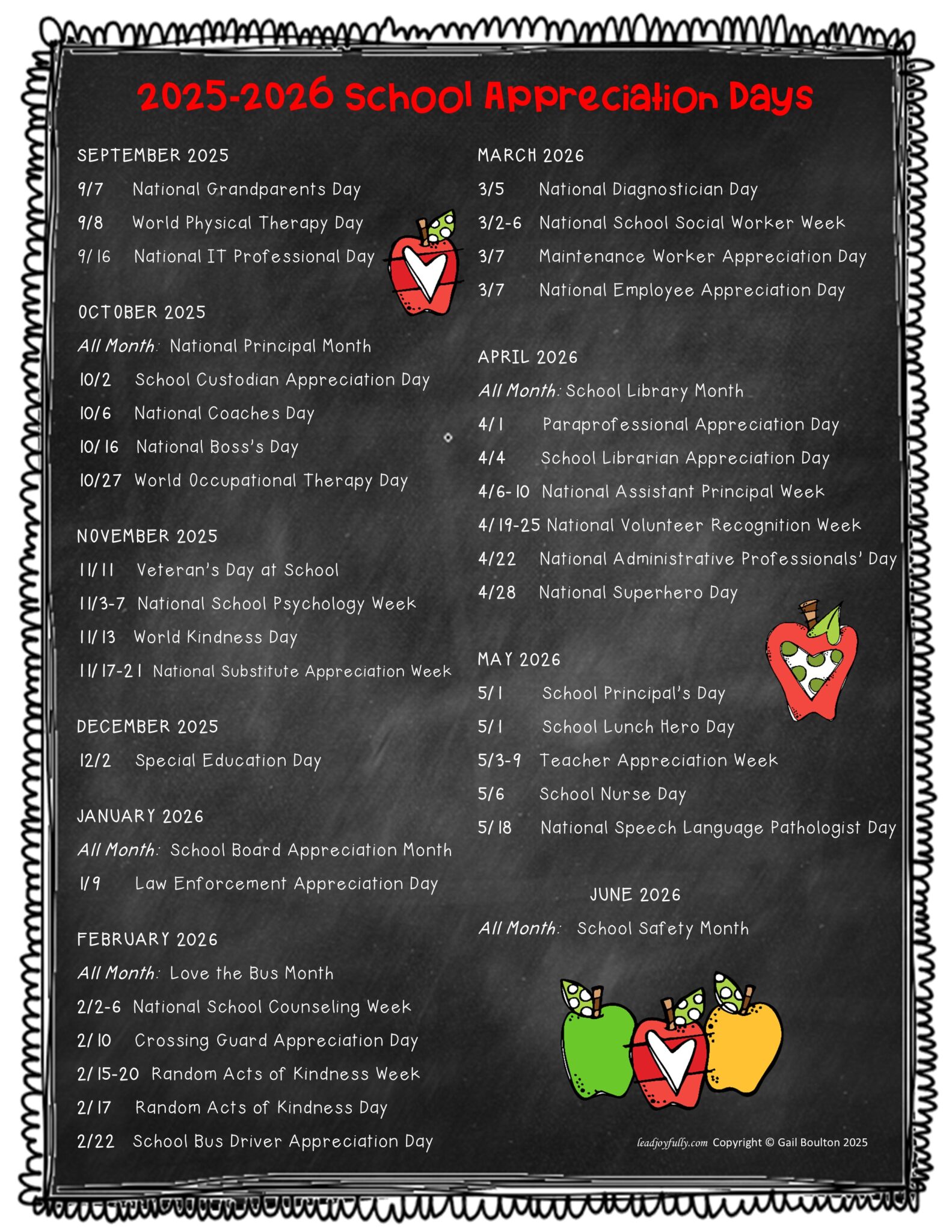 School Appreciation Days 2025-2026 | Lead Joyfully