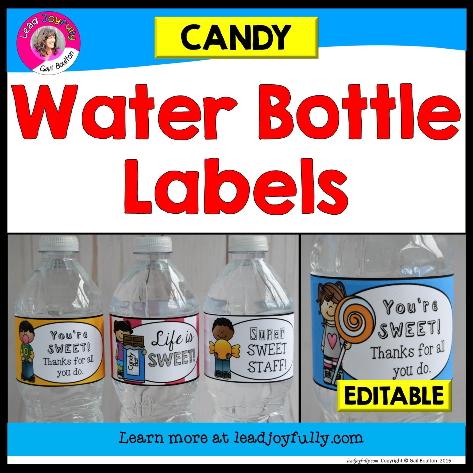 EDITABLE Water Bottle Labels (Candy Theme) | Lead Joyfully