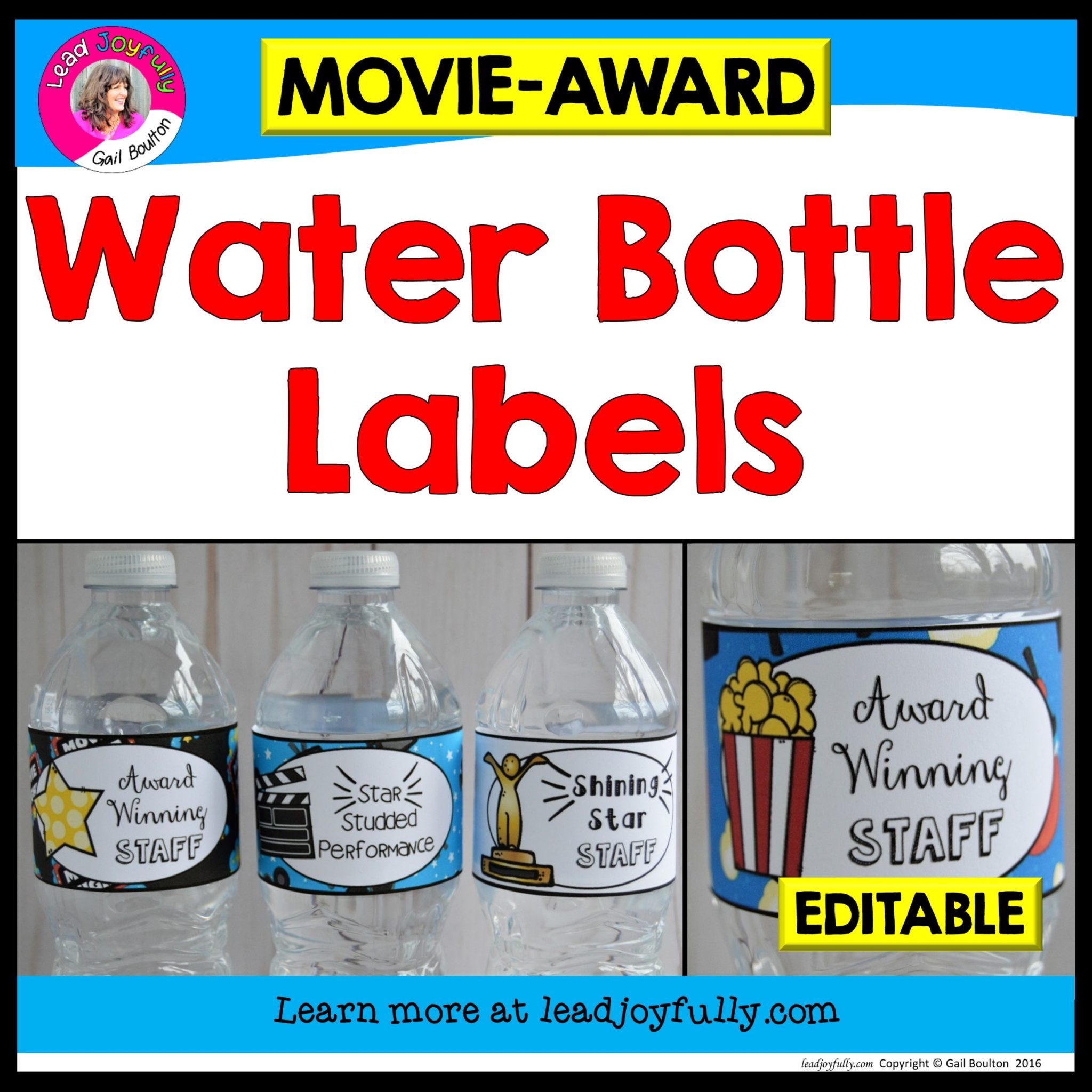 EDITABLE Water Bottle Labels (Movie Star/Awards Ceremony Theme) | Lead ...