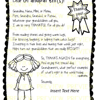 National Grandparents Day: Thank You Letter/Poem (From Principal or ...