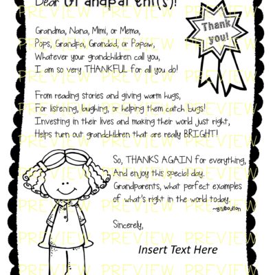 National Grandparents Day: Thank You Letter/Poem (From Principal or ...